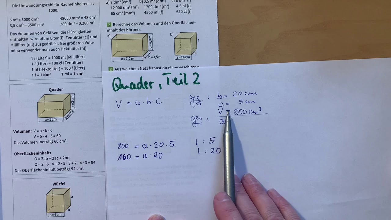 Quader ( Formel umstellen Volumen) - YouTube