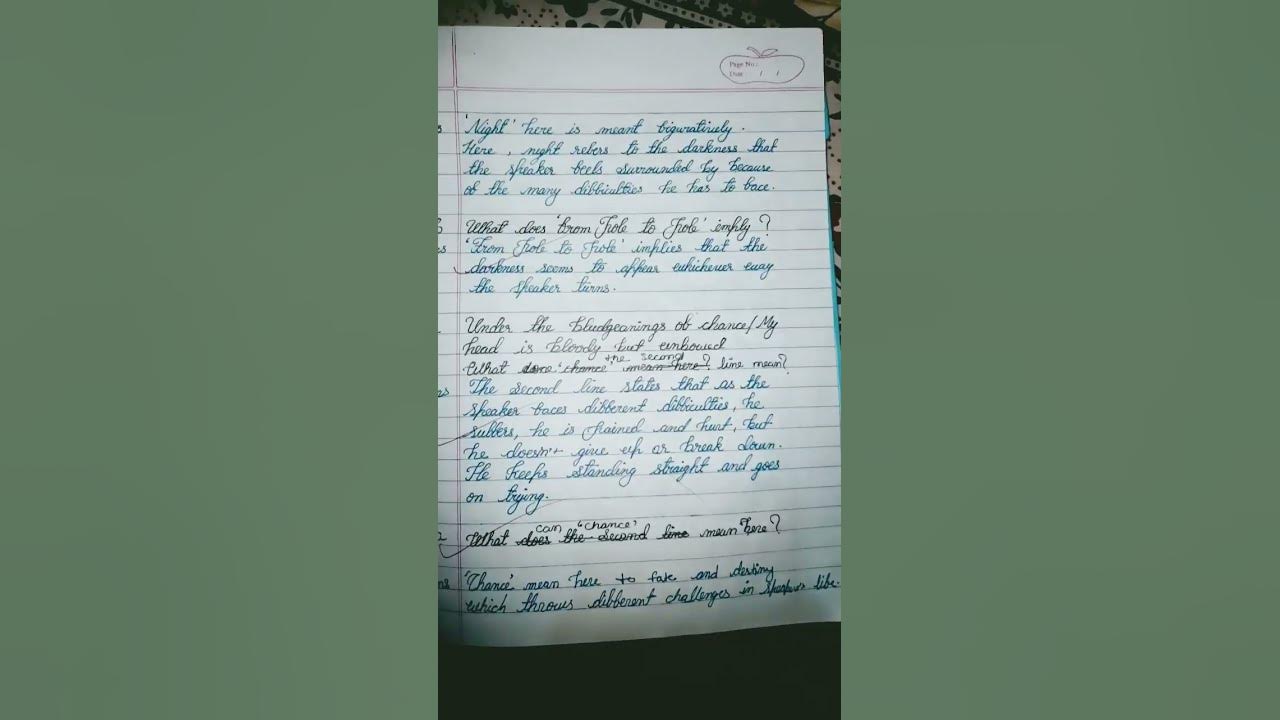 INVICTUS, class 8 questions and answers - YouTube