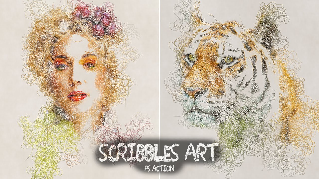 Photoshop Tutorial | Scribbles Art Photoshop Action - YouTube