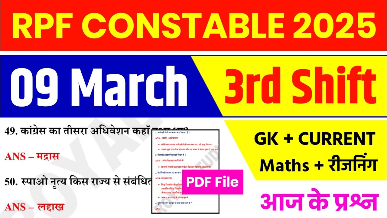 RPF CONSTABLE 09 March 3rd Shift Analysis 2025 | RPF CONSTABLE EXAM Analysis 2025 | RPF ANALYSIS ...
