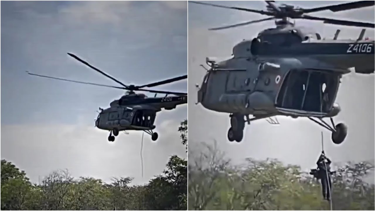 NSG Personnel Fast Roping Drills from IAF Mi-17 Helicopter - YouTube