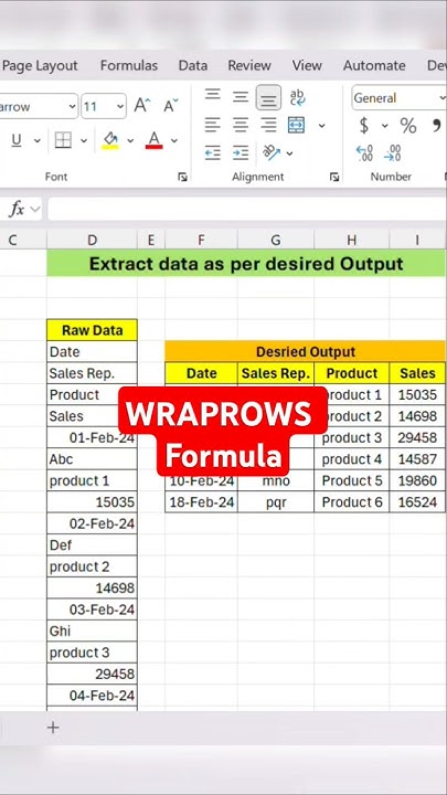 How to Use WRAPROWS in Excel | Rearrange Data in Seconds! | WRAPROWS Function |#shorts - YouTube