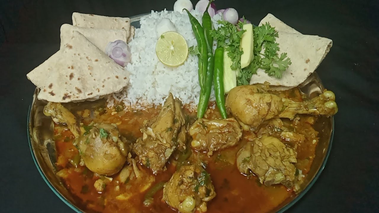 KASHMIRI CHICKEN MASALA CURRY, BASMATI RICE WITH TAWA ROTI+GREEN CHILLI ...