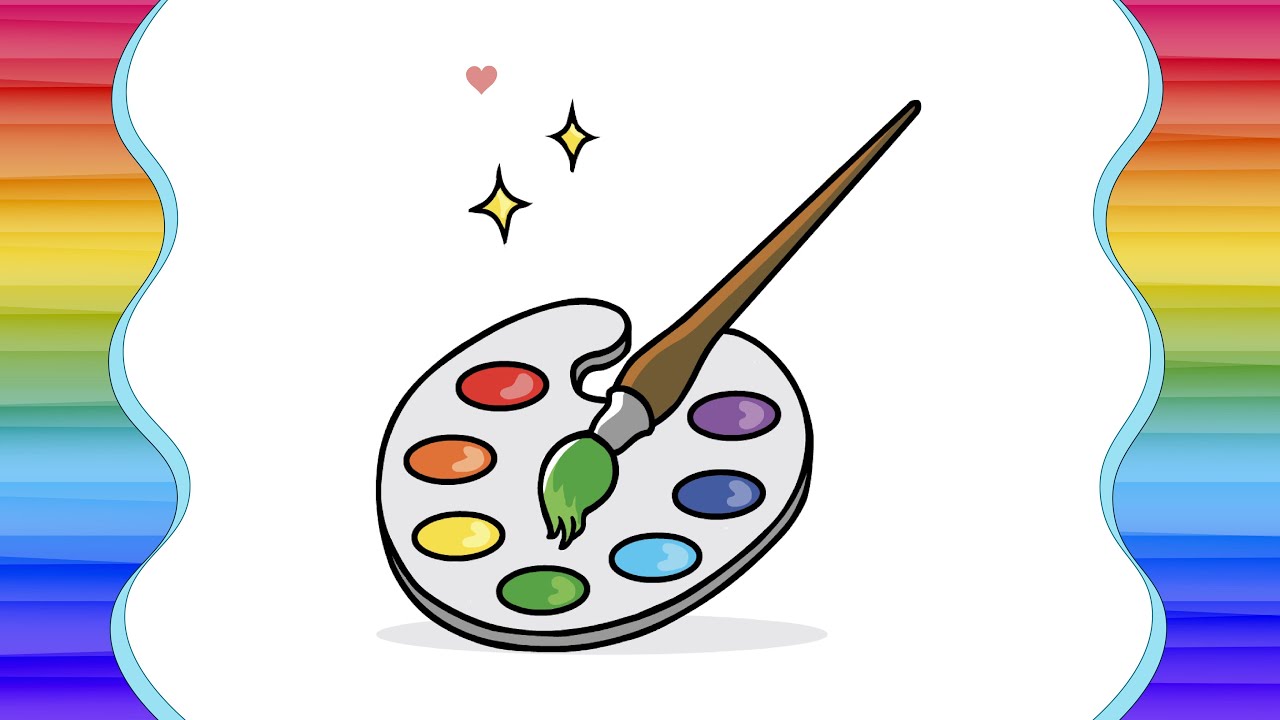 How to draw a color palette and painting brush? | easy darw for kids ...