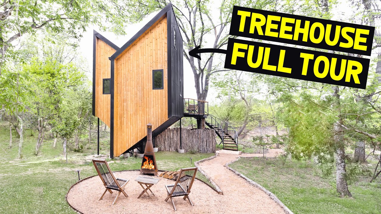 TOURING a UNIQUE BUTTERFLY-SHAPED MODERN TREEHOUSE w/ Indoor Hammock ...