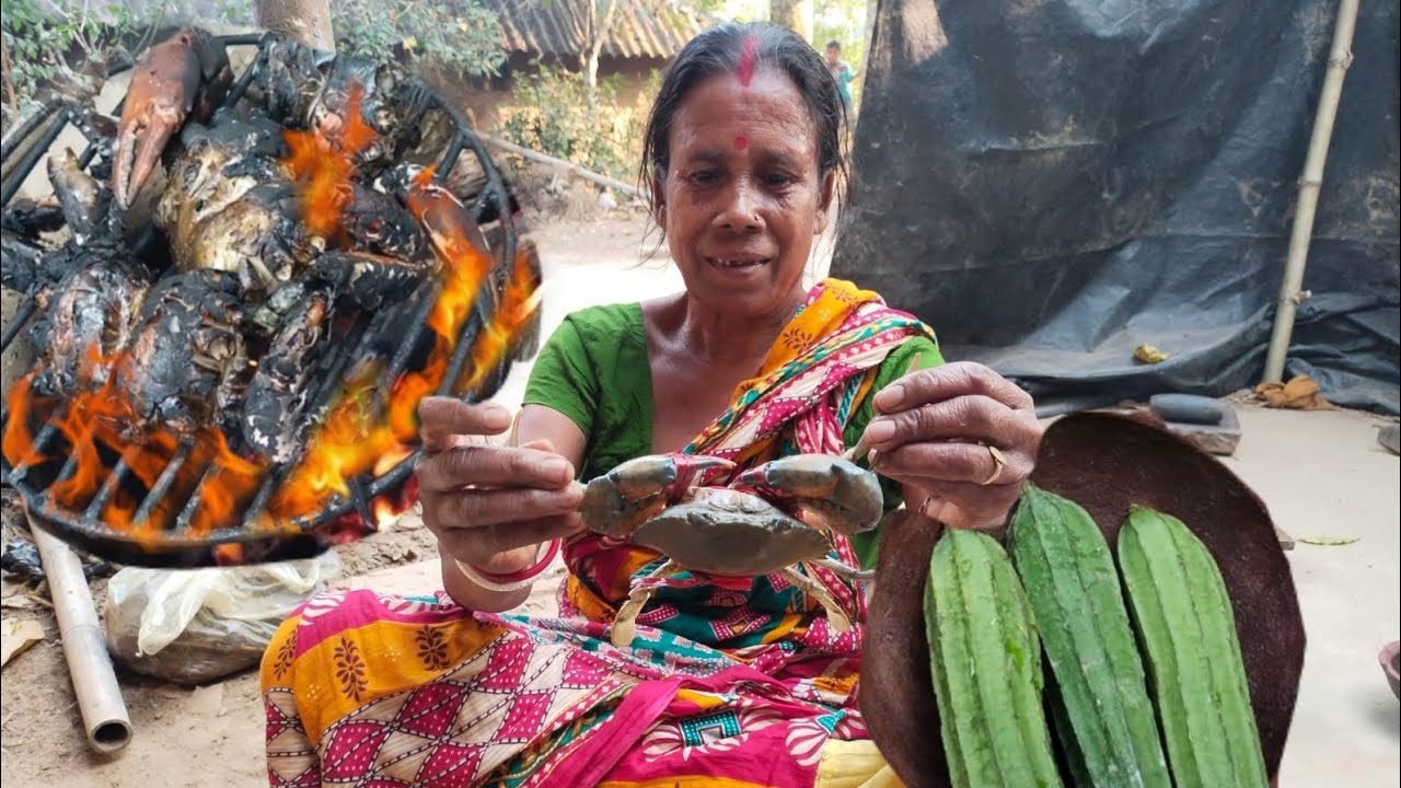 Smoked Crab by hardworking village tribal santali grandma// village ...