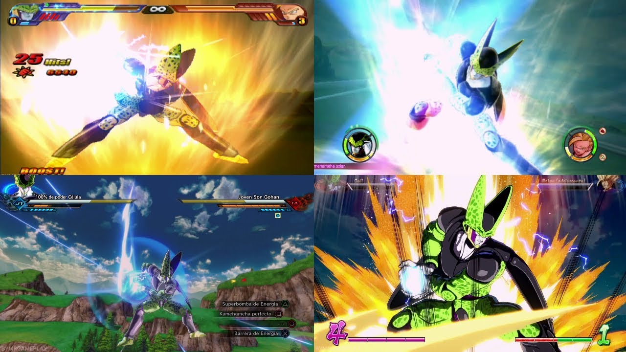 Cell All Forms & Attacks | DBRB2 vs DBZBT3 vs DBXV2 vs DBFZ - YouTube