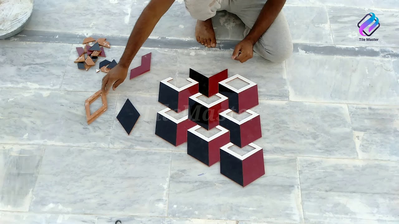 Tiles illusion floor designs on floor in 3d || Ustaad Shakeel - YouTube