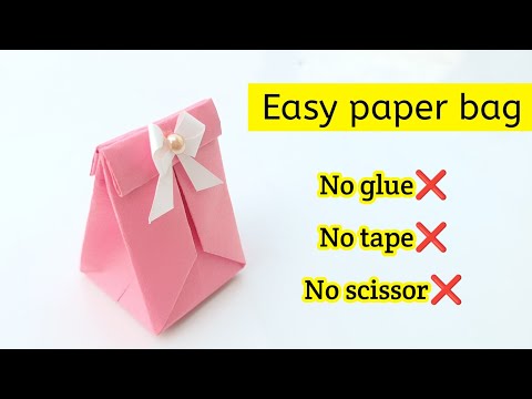 Origami paper box|How to make paper bag without glue|No glue paper craft|No glue paper bag|Gift bag