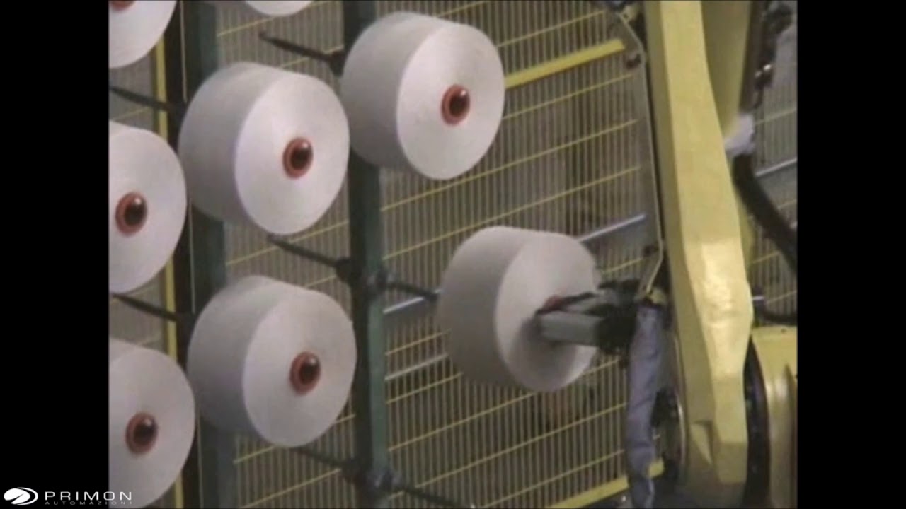 YARN BOBBINS LOADING on TROLLEY-CREELS - Carico rocche - YouTube