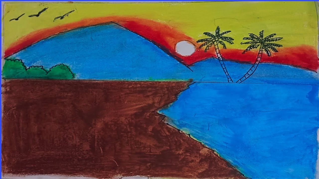 How to drawing scenery drawing colour Full drawing oil pastels colour ...