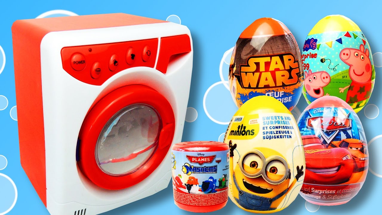Surprise Eggs Unboxing with Washing Machine Washer | SweetsAndCandy ...