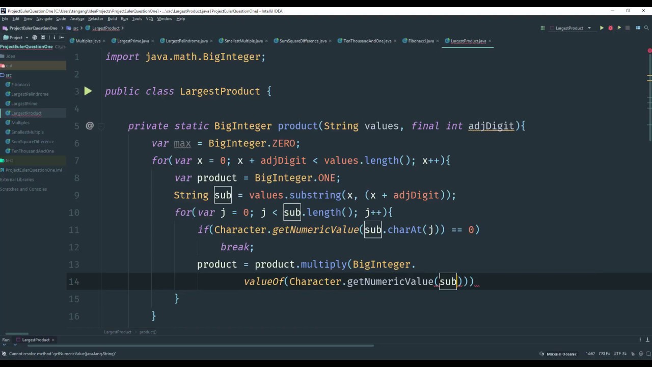 Project Euler Question 8 Solution In Java Largest Product In A Series