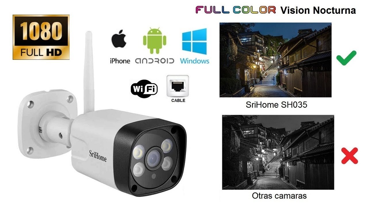Cámara Starlight Wifi Visión Nocturna a color SRIHOME 3 Megapixel - YouTube
