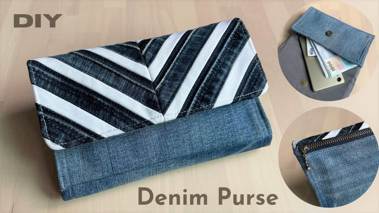 DIY Easy Denim purse Wallet with zipper coin pocket/牛仔長夾/waste cloth ...
