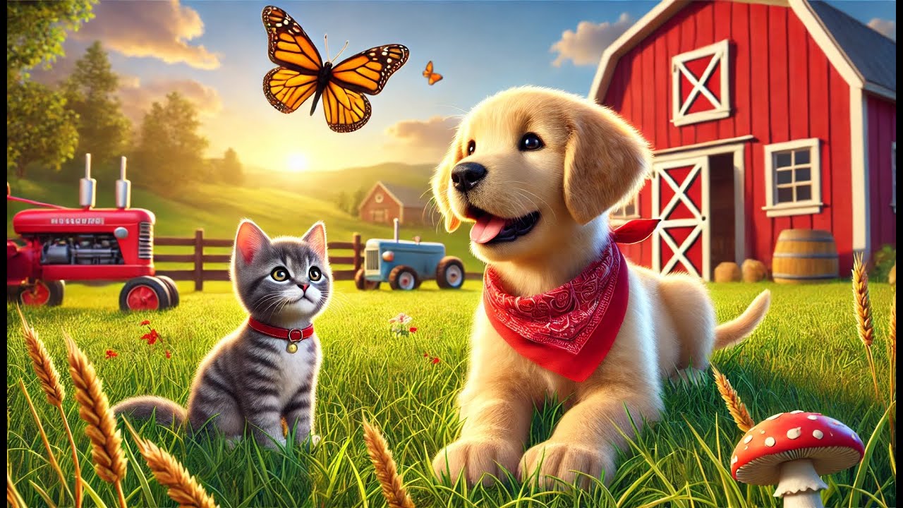 🐶🚜 Puppy & Kitty's Fun-Filled Farm Adventure! | Cute Animal Helpers on ...