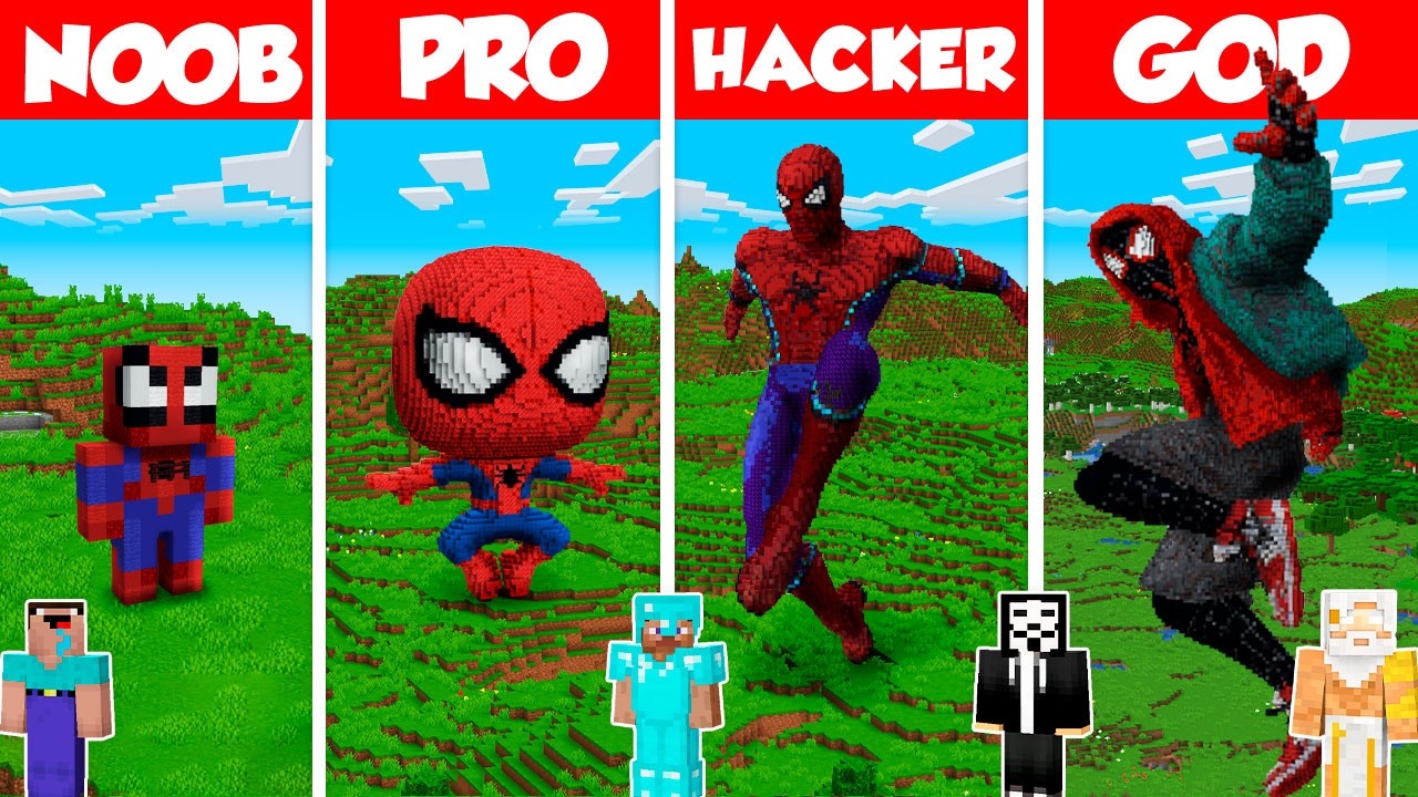 Spider-Man Build Battle Challenge - Noob vs Pro vs Hacker vs God ...