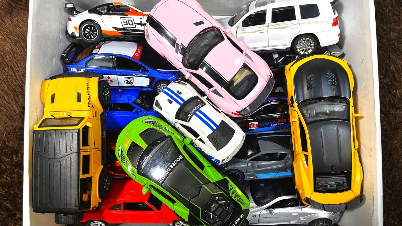 Box Full of Diecast Scale mOdel Cars: Toyota, Bugatti, Subaru, Urus ...