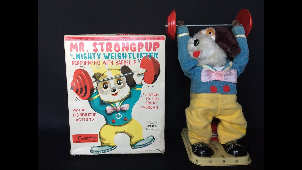Mr Strong Pup - Mighty Weightlifter, Japan Battery Operated Tin Toy, K ...