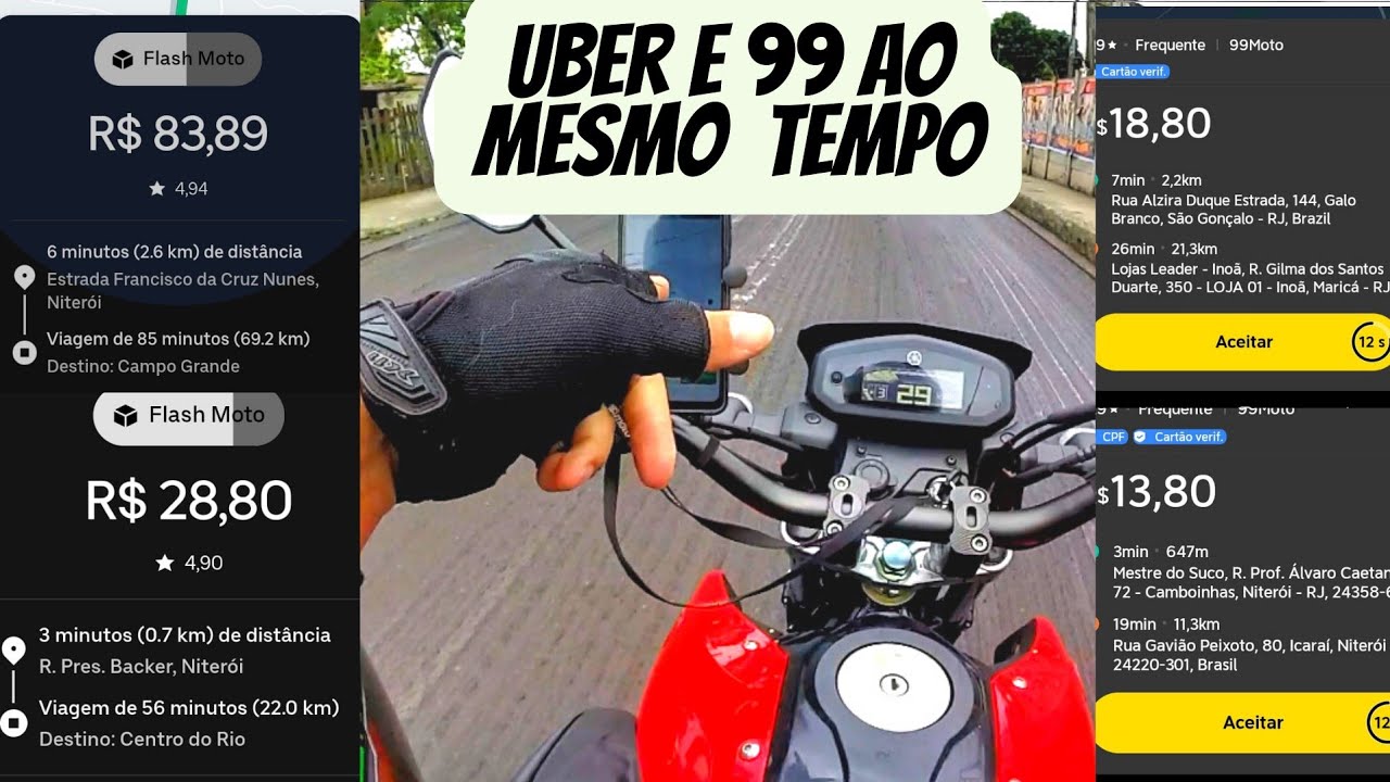 Uber flash e 99 moto ligado ao mesmo tempo da certo? olha quanto deu ...