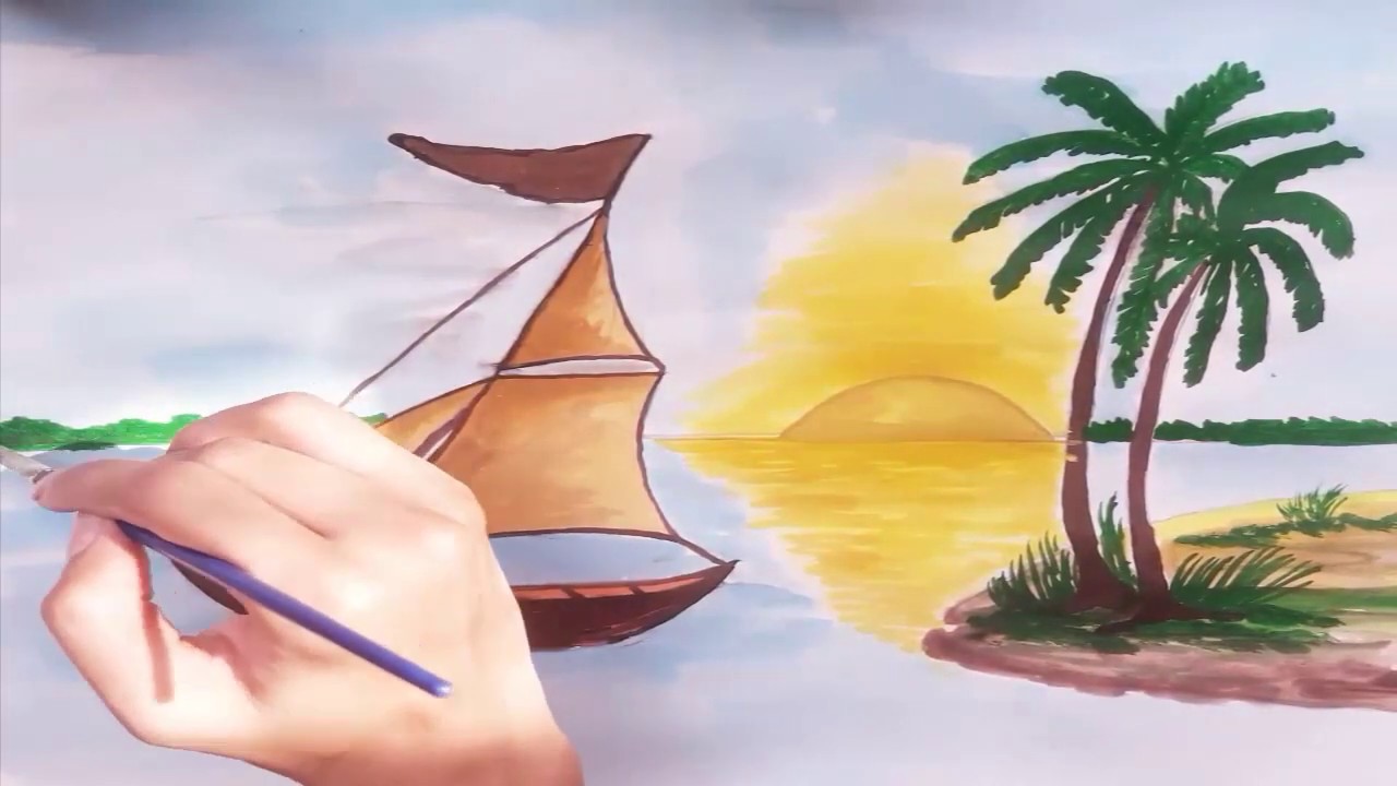 How to draw a beautiful natural scenery with poster color || Poster ...