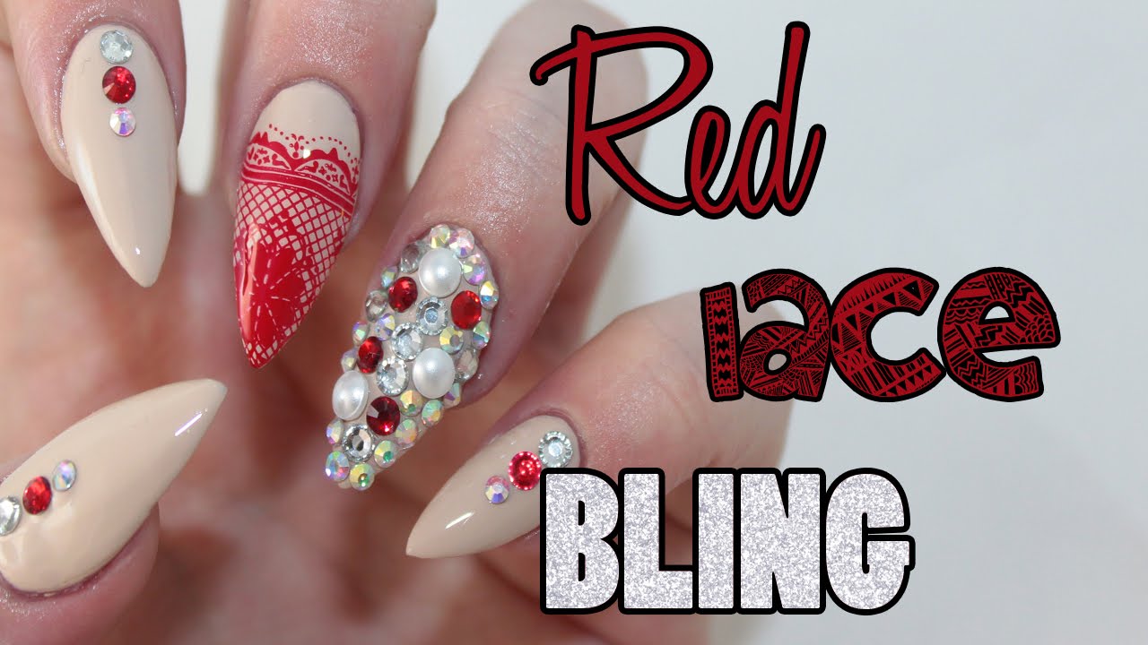 HOW TO: Red Lace Acrylic Nails - YouTube