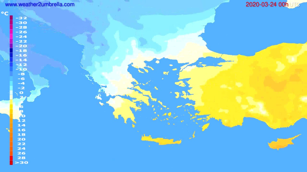 Temperature forecast Greece // modelrun: 00h UTC 2020-03-23 - YouTube