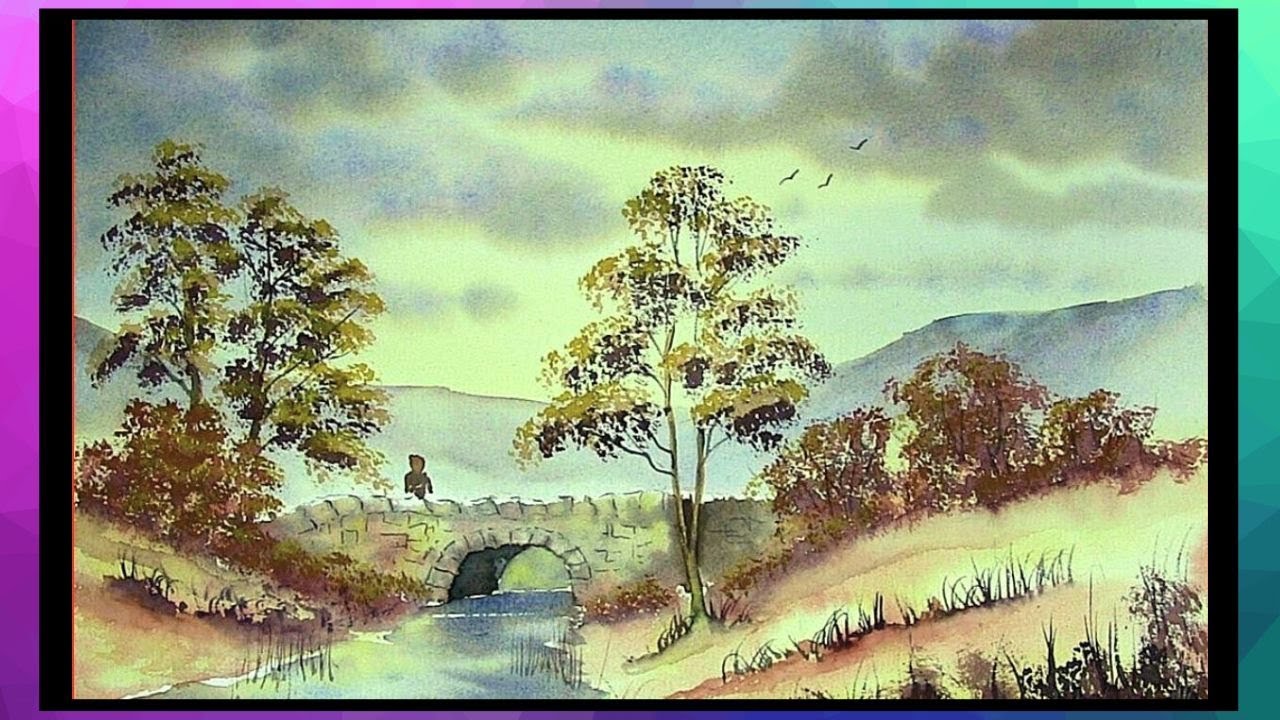 HOW TO PAINT AN OLD STONE BRIDGE WITH WATERCOLORS-PAINT A STUNNING SKY ...