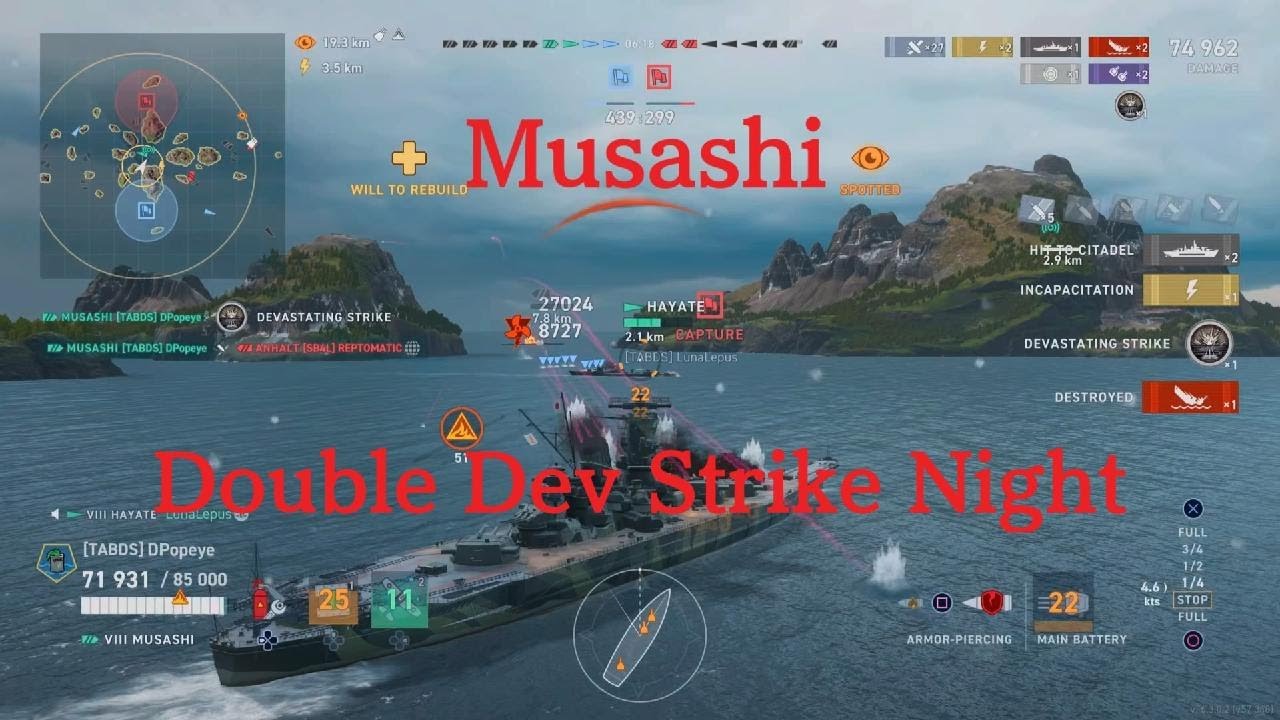 World of Warships: Legends Musashi, Double Dev Strike Night - YouTube