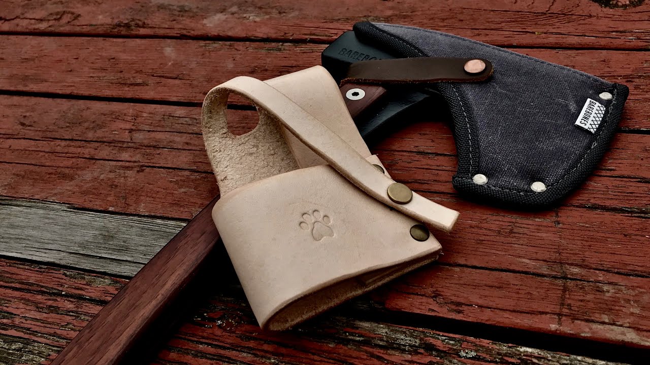 [꿀밤] Bushcraft Axe Loop DIY / Veg Tan Leather Hatchet holster 도끼 벨트 홀스터 ...