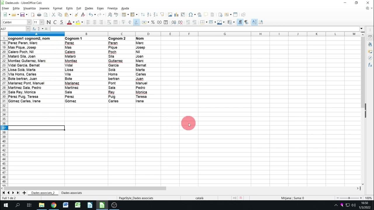 La funció concatena de Libreoffice calc - YouTube