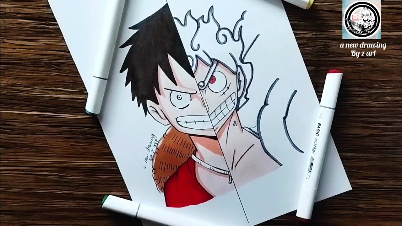 how to draw monkey D Luffy half face | monkey D Luffy drawing with ...