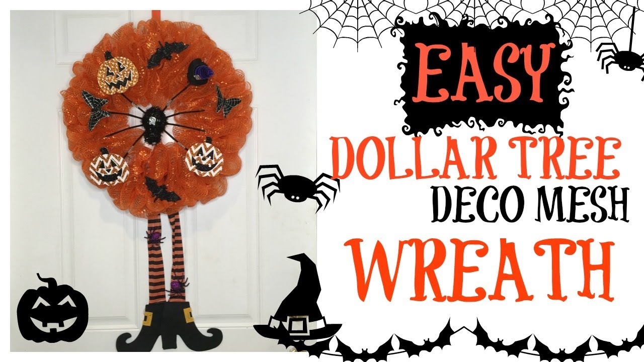 DOLLAR TREE DECO MESH HALLOWEEN WREATH TUTORIAL | EASY - YouTube