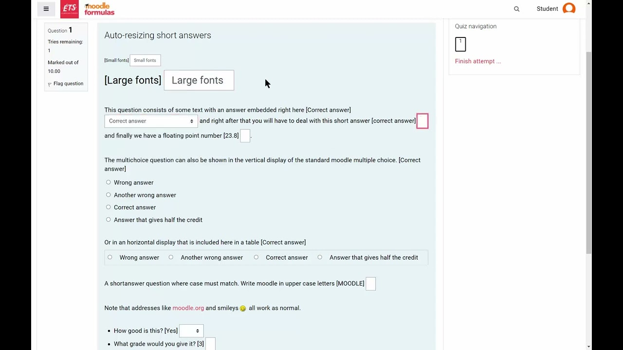 Moodle Cloze question type: Auto resizing short answers - YouTube