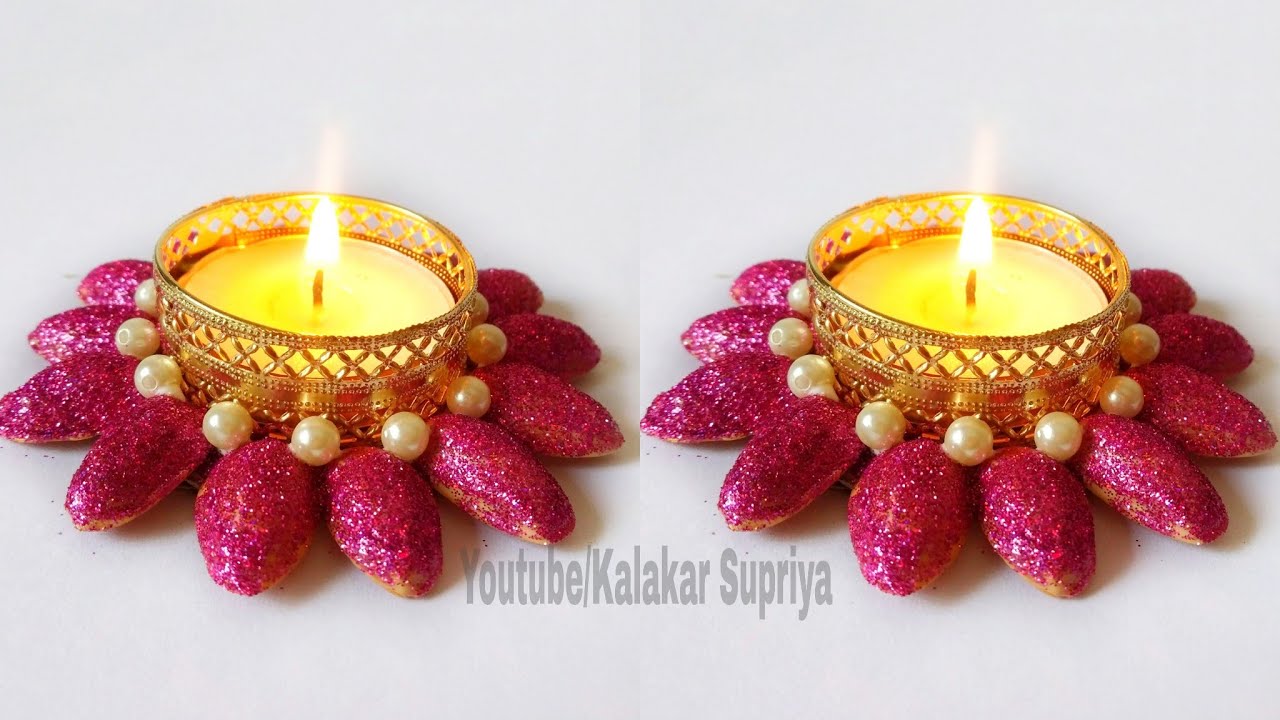 Pista Shell Candle Holder |Diwali Decoration ideas |Diya Crafts |Best ...