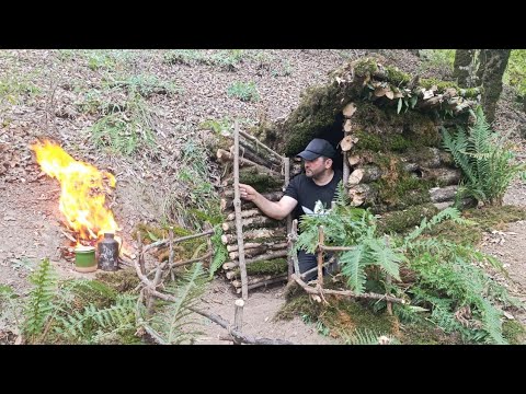 Building a survival for shelter in the jungle: Solo camping in a log ...