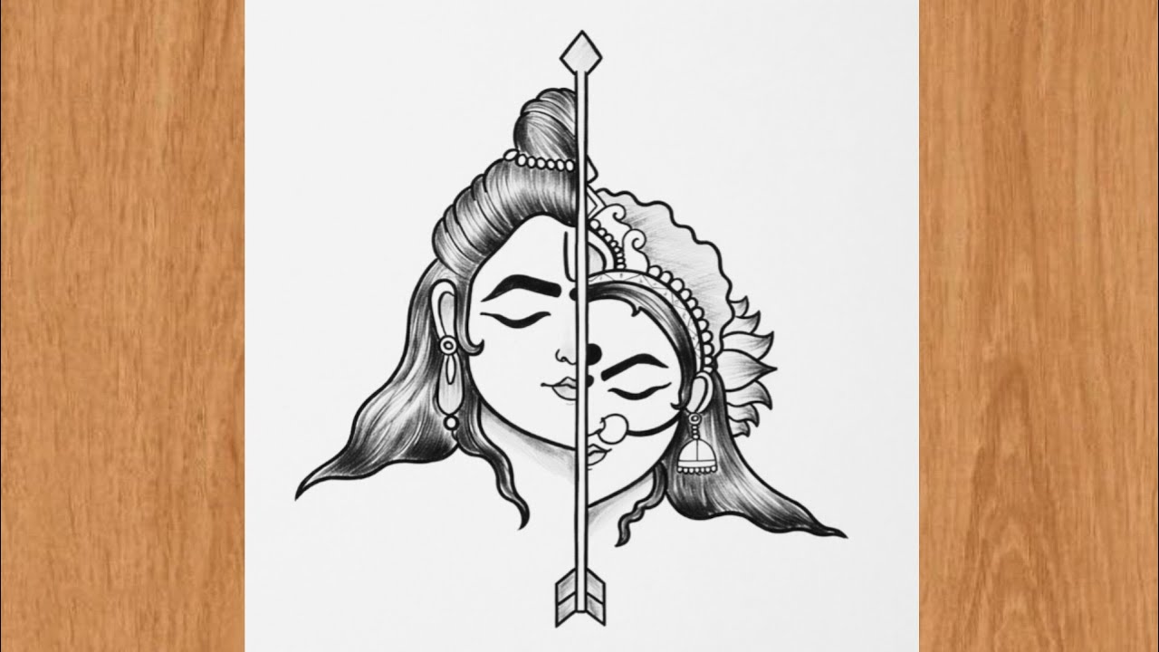 Ardhanarishwar Drawing | Shiva Parvati Pencil Sketch | Easy God Drawing ...