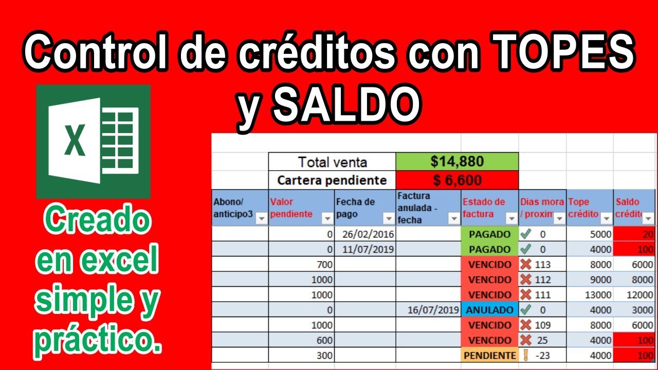 Cobro de cartera y creditos con tope o cupo en excel (C4.1) - YouTube