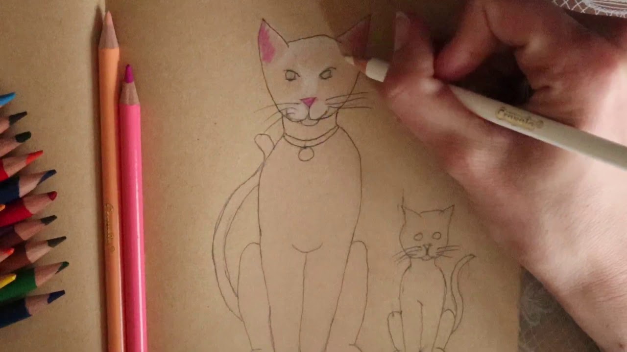 How to draw a mama cat and baby - YouTube