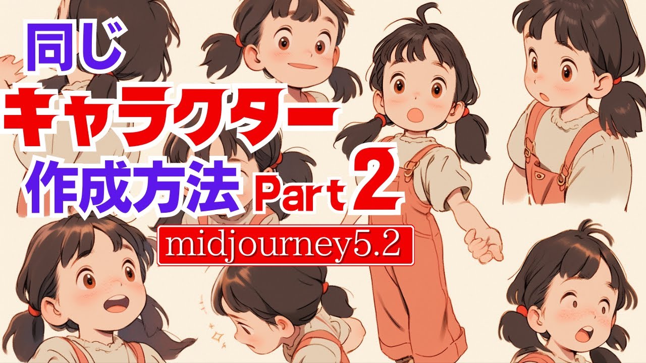 Midjourneyで同じキャラクターを作成する方法!パート2。違うポーズや表情の同じキャラクターを大量作成!generative Fillと合わせて使う方法も。 Youtube