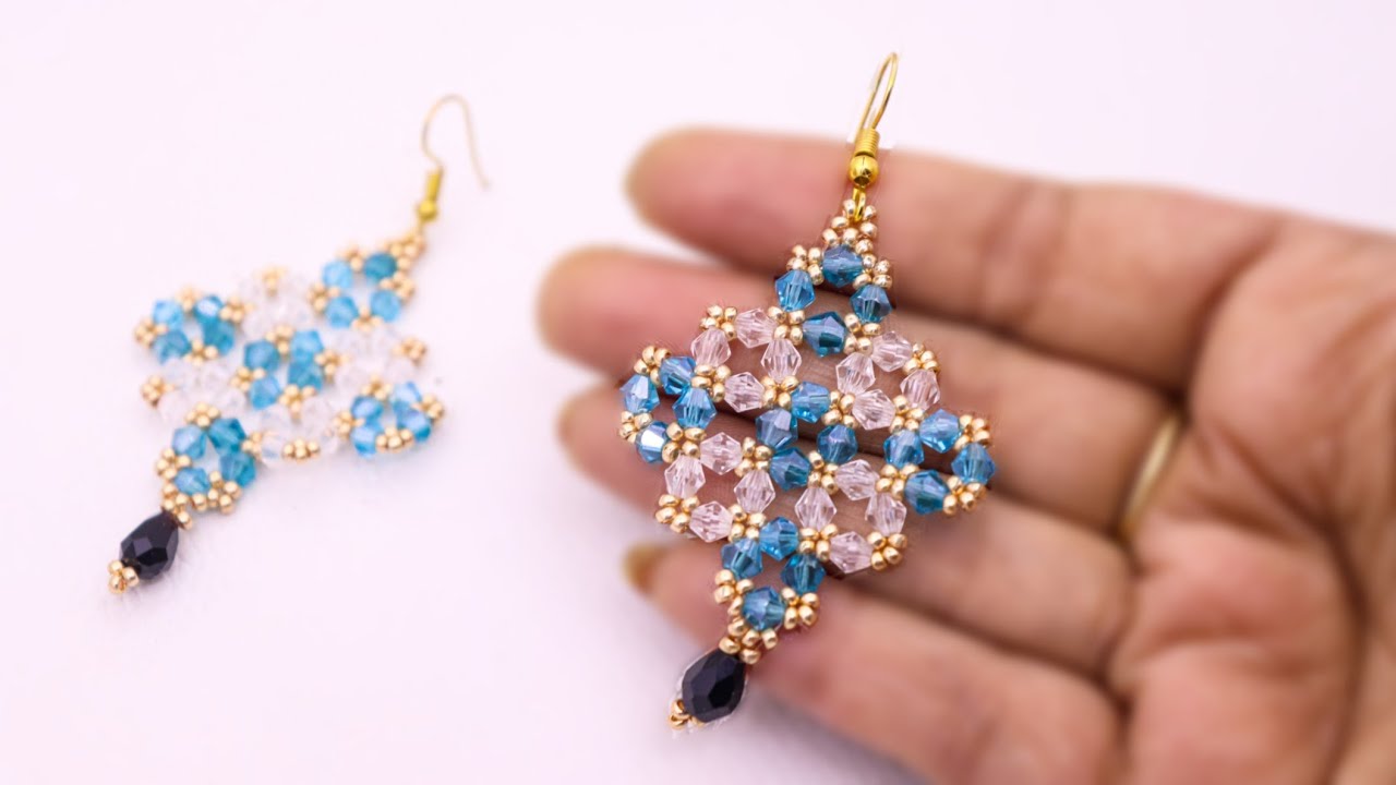 Aquamarine-Easy Beaded Bicone Earrings Tutorial/Handmade Jewelry/Beaded ...