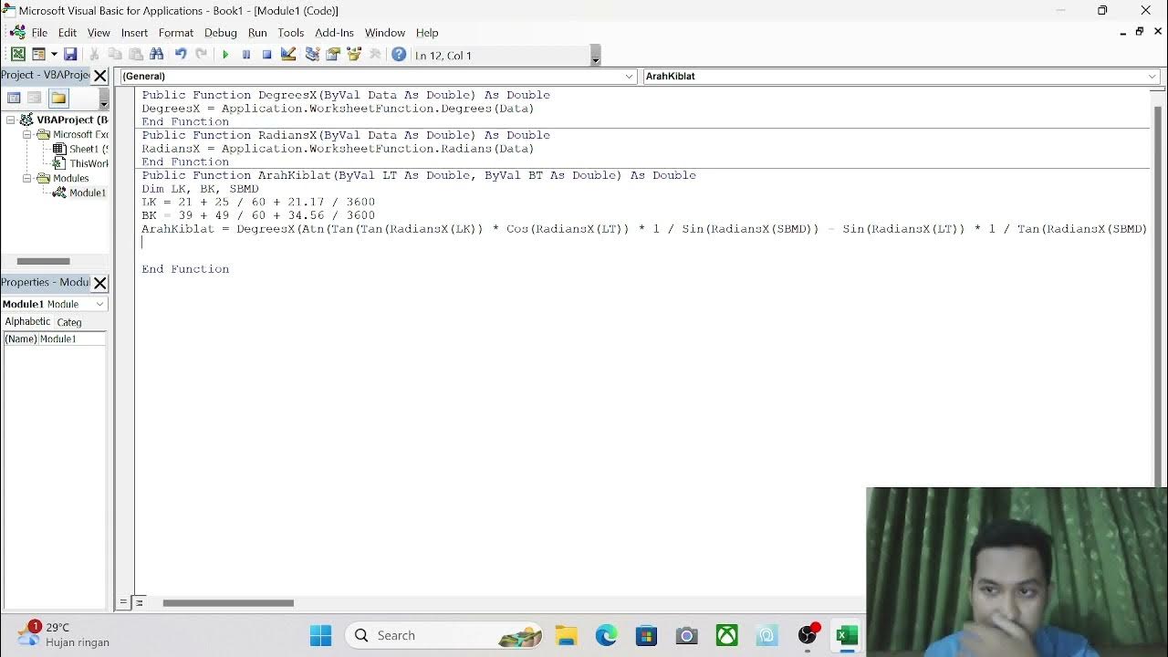 VISUAL BASIC /VBA DI APLIKASI EXCEL DALAM MENGHITUNG ARAH KIBLAT DAN AZIMUTH KIBLAT - YouTube