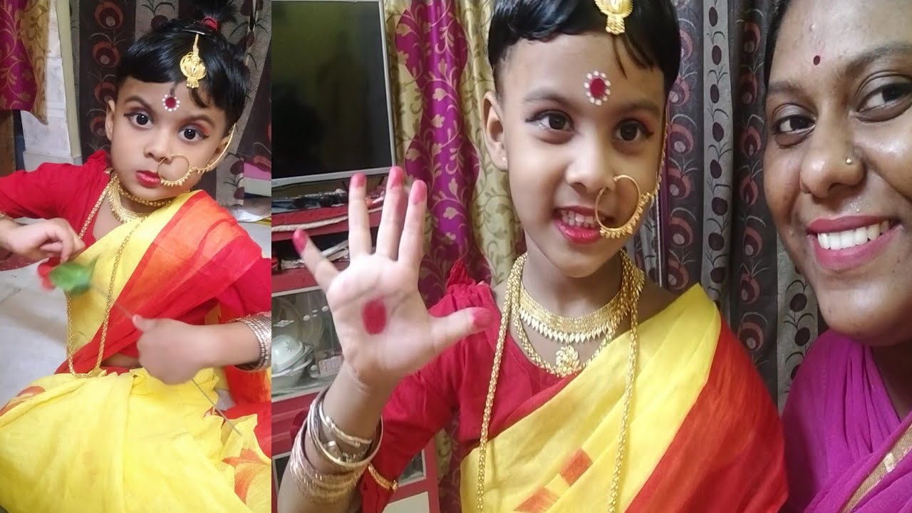 Little Maa Durga Makeup// ছোট্ট ডোনা কে আজ মা দূর্গা সাজালাম - YouTube