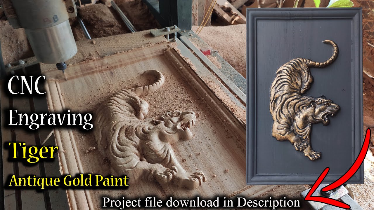 Engraving Tiger // Antique Gold Paint // Vetric Aspire toturial // CNC ...