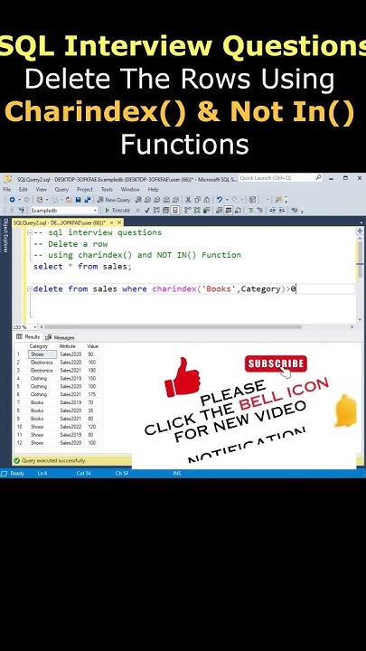 SQL interview questions and answers Delete rows using charindex and not in function #sqlserver ...