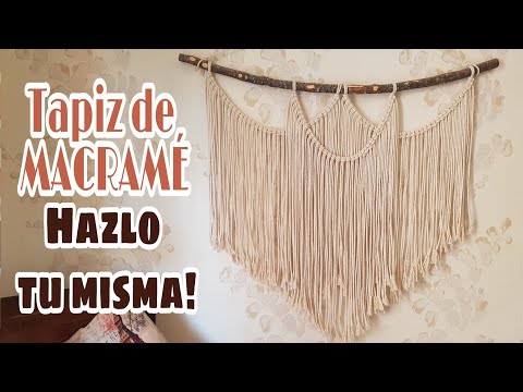 Tapiz de MACRAMÉ muy fácil de hacer, Nudo alondra, Tapiz sobre rama, Tapiz de Macramé boho chic