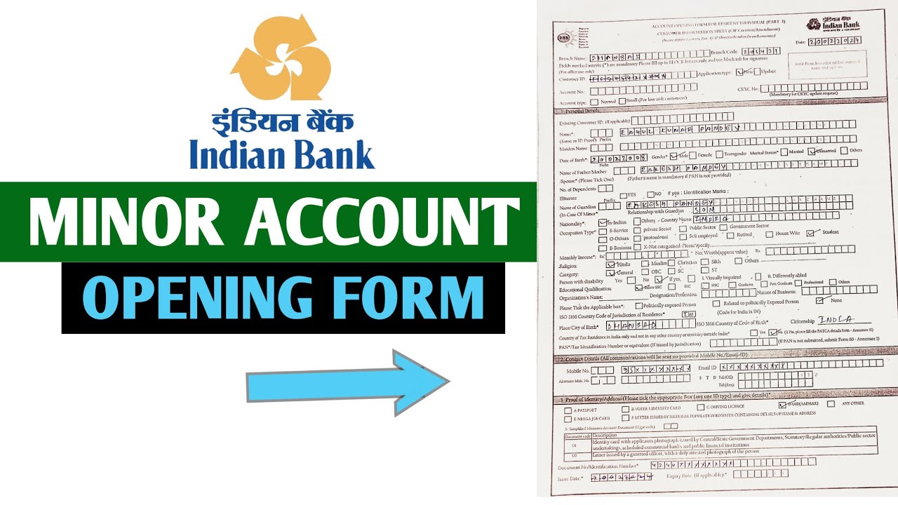 Indian Bank Minor account opening form kaise bhare | How to fill up ...