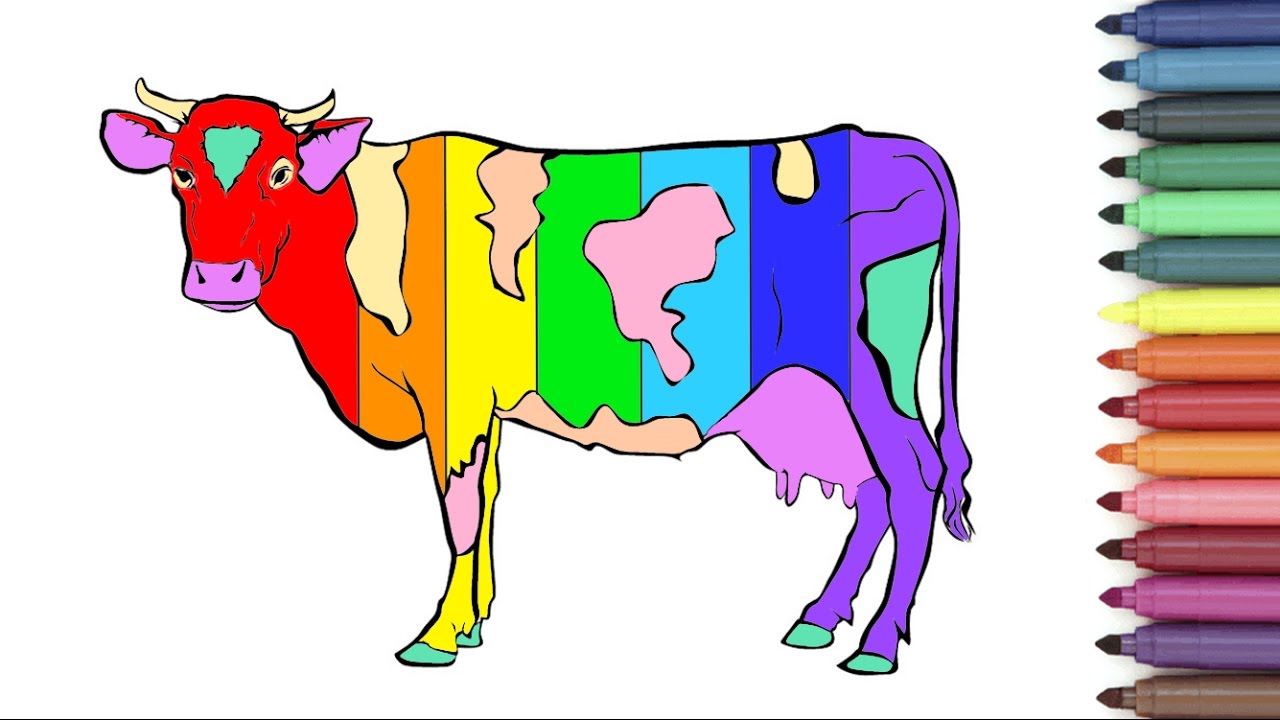 Rainbow Cow [Coloring Page For Kids] - YouTube