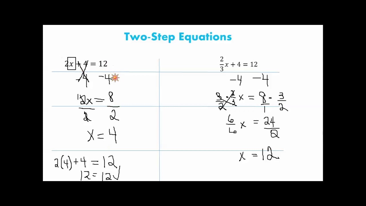 Expressions and Equations: Solving Equations (2 step Equations) - YouTube