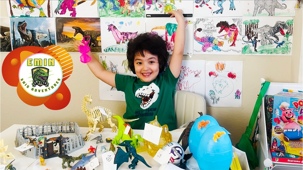Dinosaur shop pretend play with Emin | Dinosaur toys for kids - YouTube